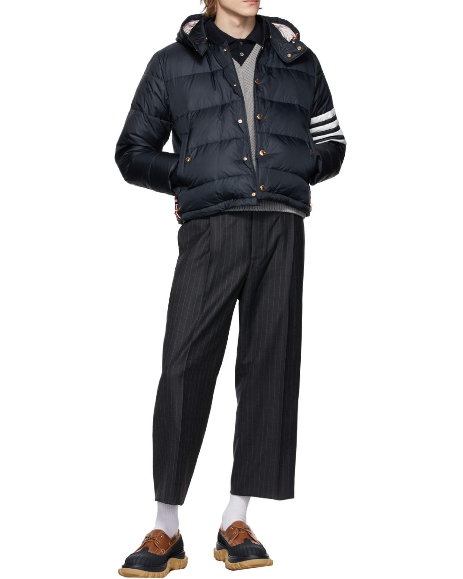 THOM BROWNE Thom Browne 4-Bar Hooded Buttoned Jacket